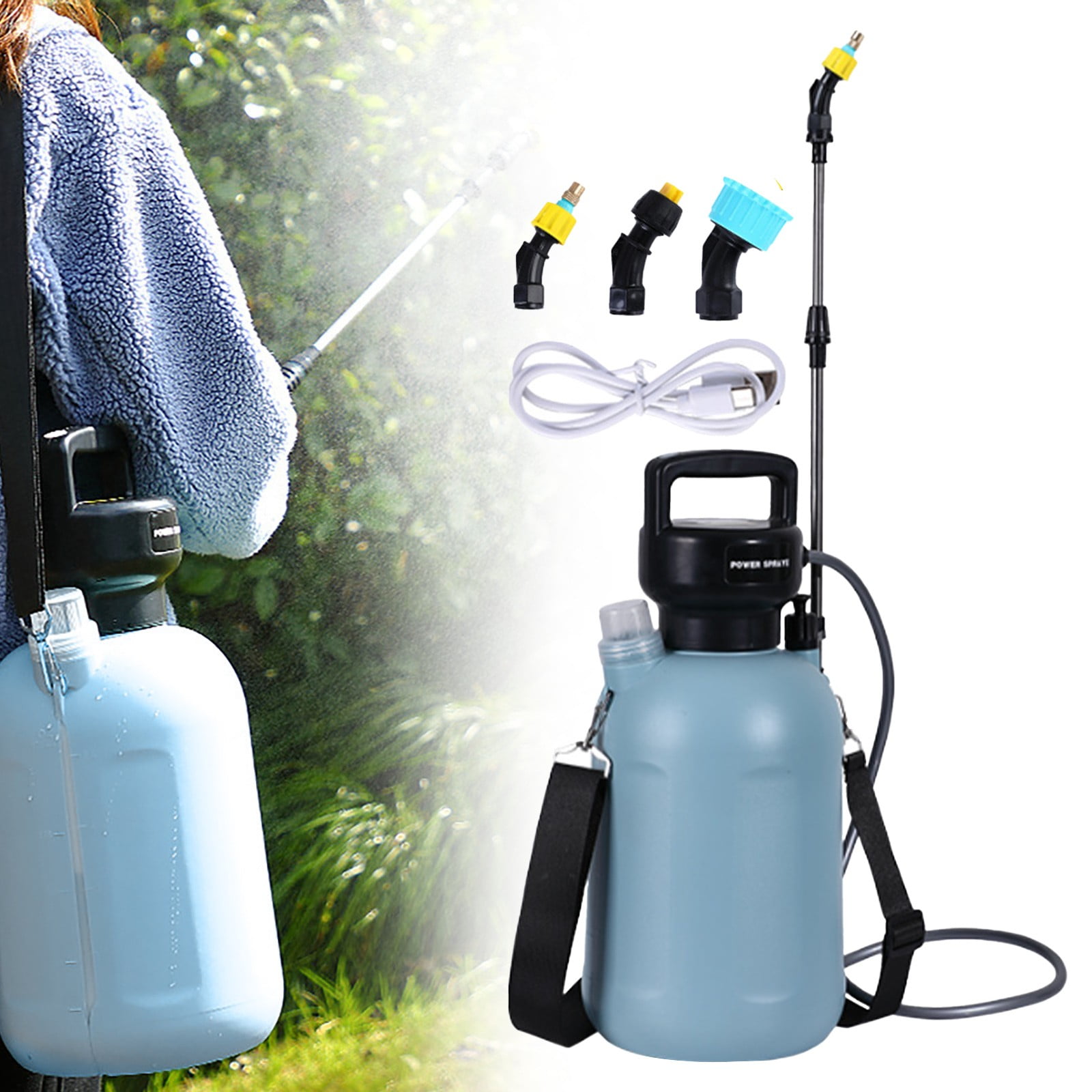 Blue Battery Powered Garden Sprayer, 5L with Usb Rechargeable, Garden ...