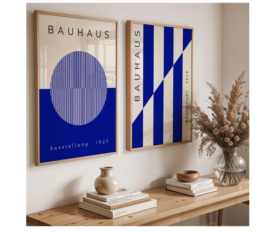 Blue Bauhaus Ausstellung Poster, Minimal Geometric Art Home Decor ...