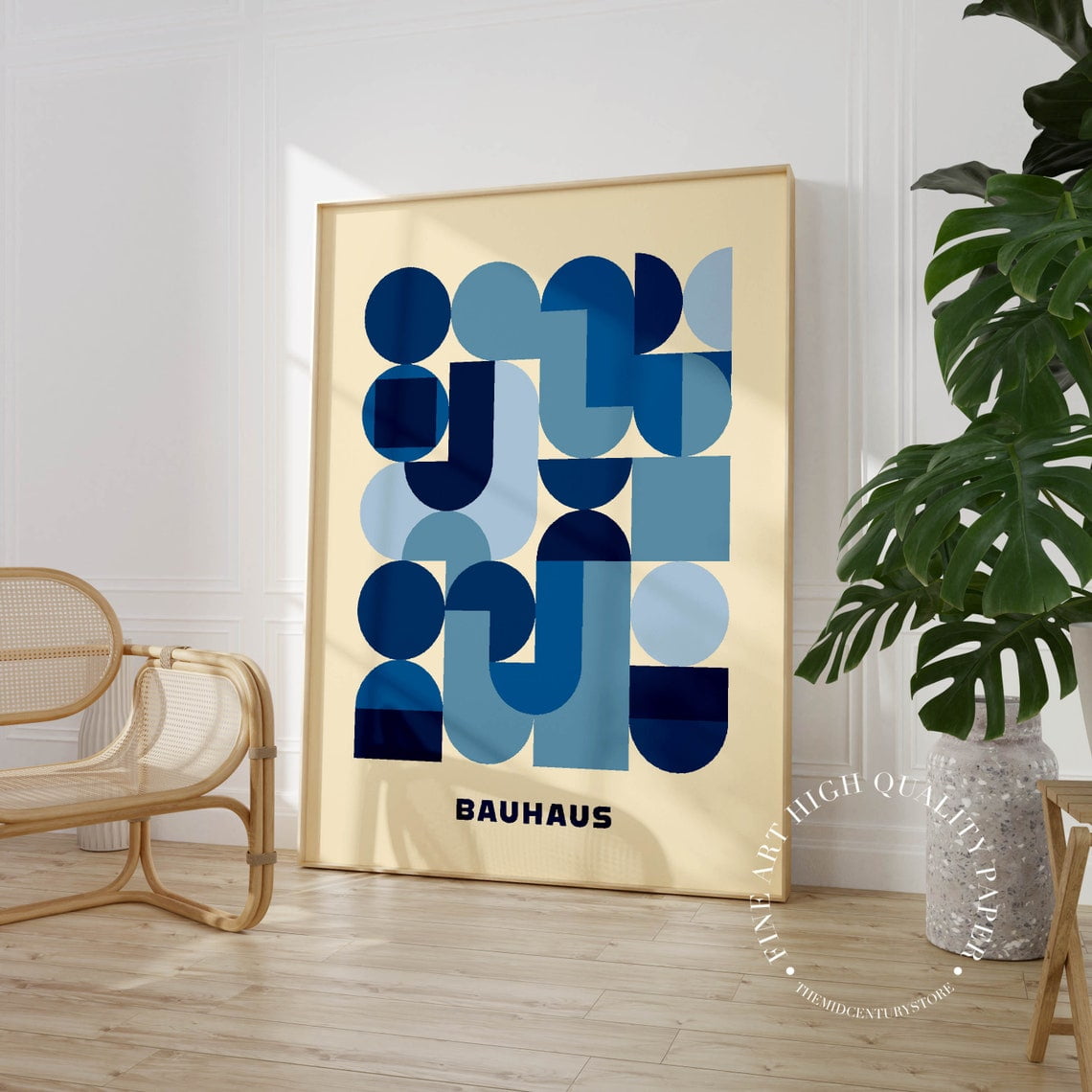 Blue Bauhaus Print Tile Geometric Poster Mid Century Modern Wall Art ...