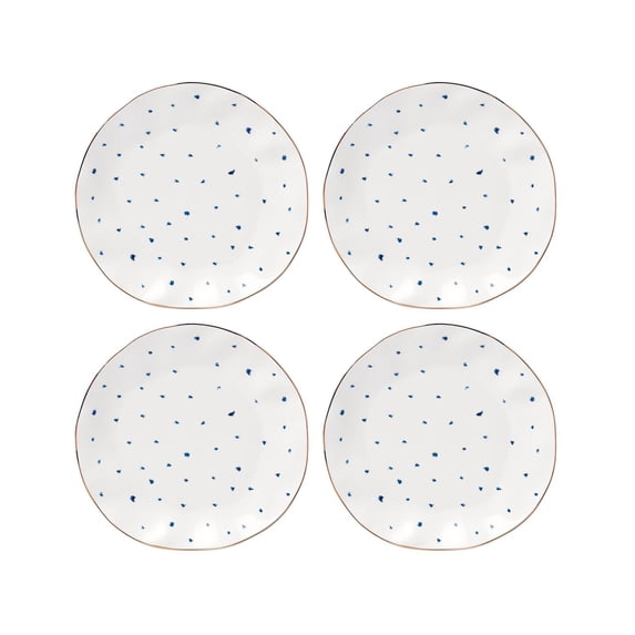 Blue Bay Dots Dinner Plates, Set of 4, Porcelain with Gold Accent Edges ...