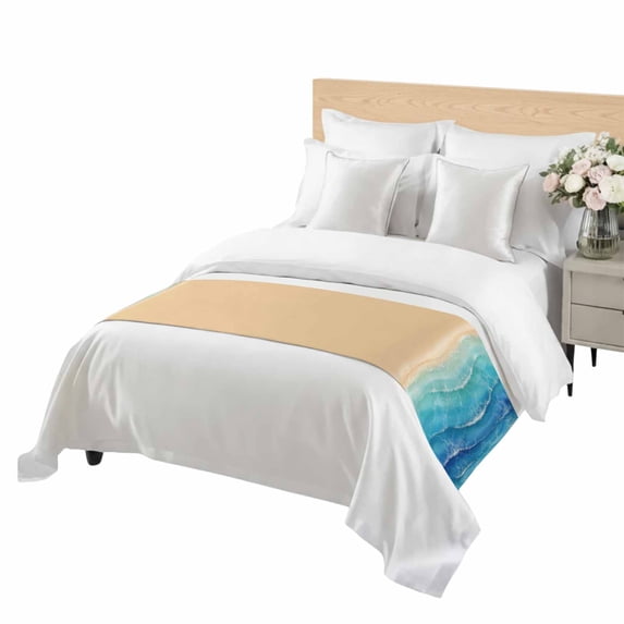 Blue Beach Bed Runner Twin Size Modern Abstract Art Watercolor Gradual ...