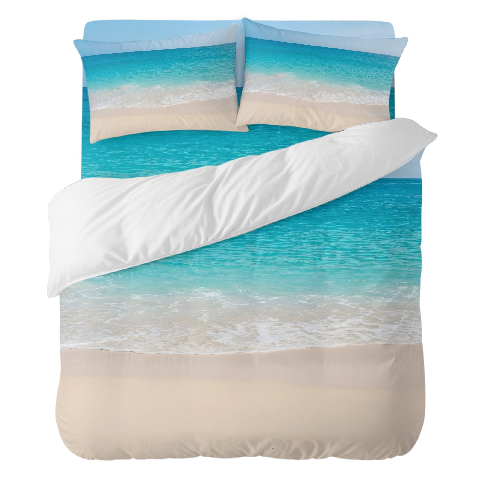 Blue Beach Bedding Duvet Cover Set Twin Size 4 Pieces, Coastal Ocean ...