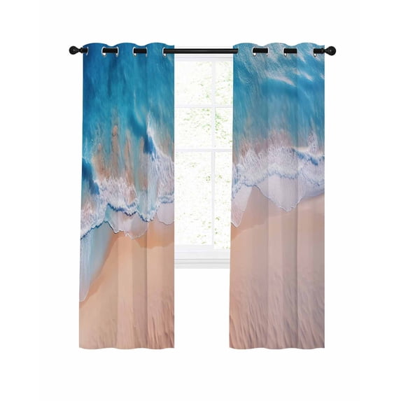 Blue Beach Blackout Curtains 39 Inches Long for Bedroom, Summer Ocean ...