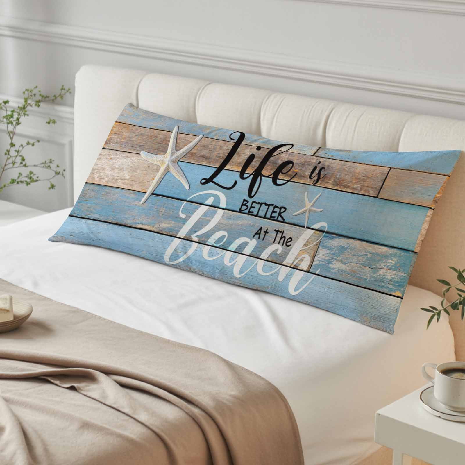 Blue Beach Body Pillow Cover, Pillowcase Protectors with Zipper ...
