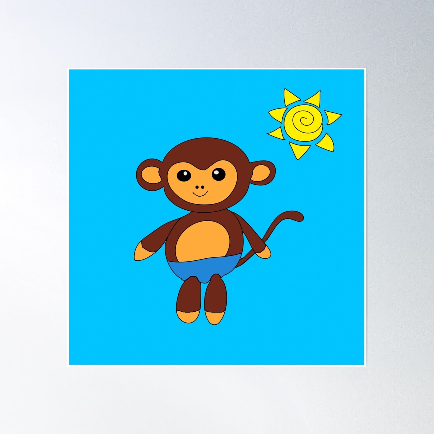 Blue Beach Boy Monkey With Sun Poster Wall Art, Modern Wall Decor ...