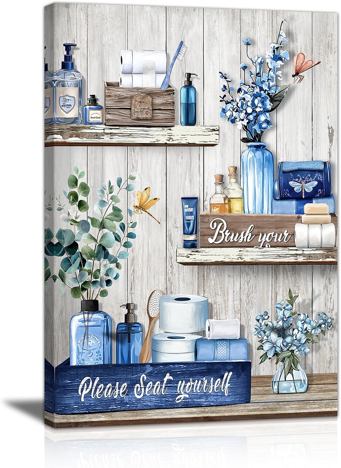 Blue Beach Bunch of Flowers Canvas Wall Art Ocean Stones Theme Wall ...