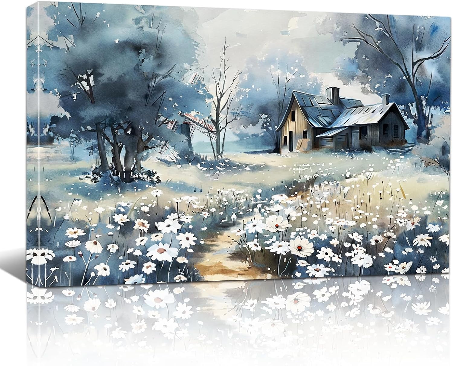 Blue Beach Bunch of Flowers Canvas Wall Art Ocean Stones Theme Wall ...