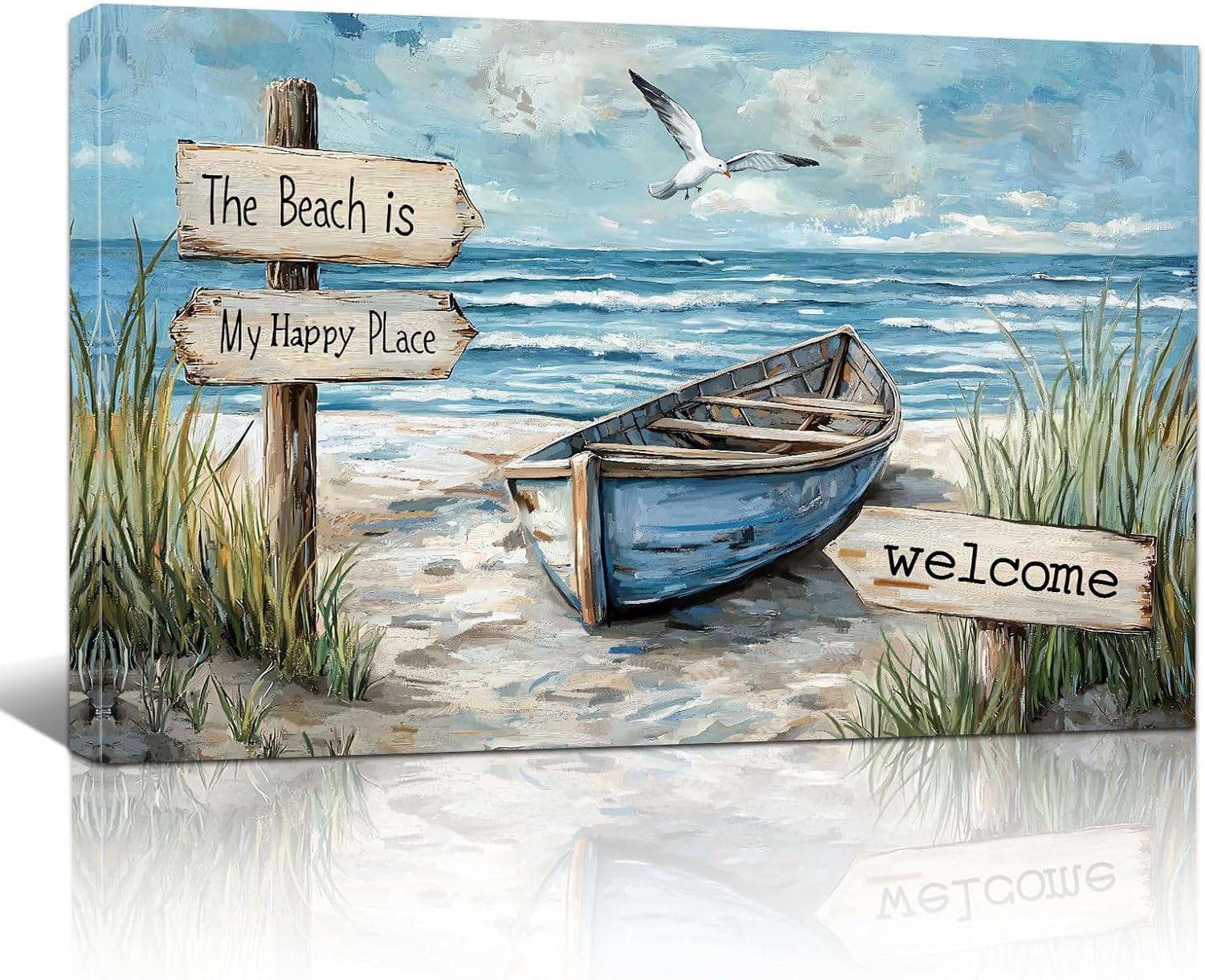 Blue Beach Bunch of Flowers Canvas Wall Art Ocean Stones Theme Wall ...