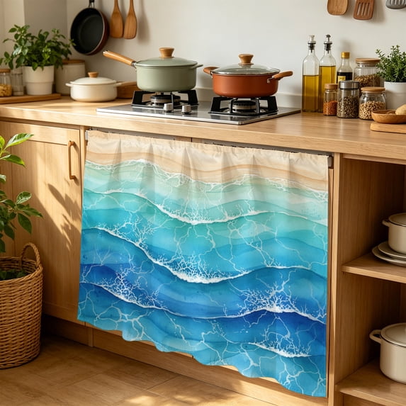 Blue Beach Cabinet Curtains 35" W x 35" L Modern Abstract Art ...