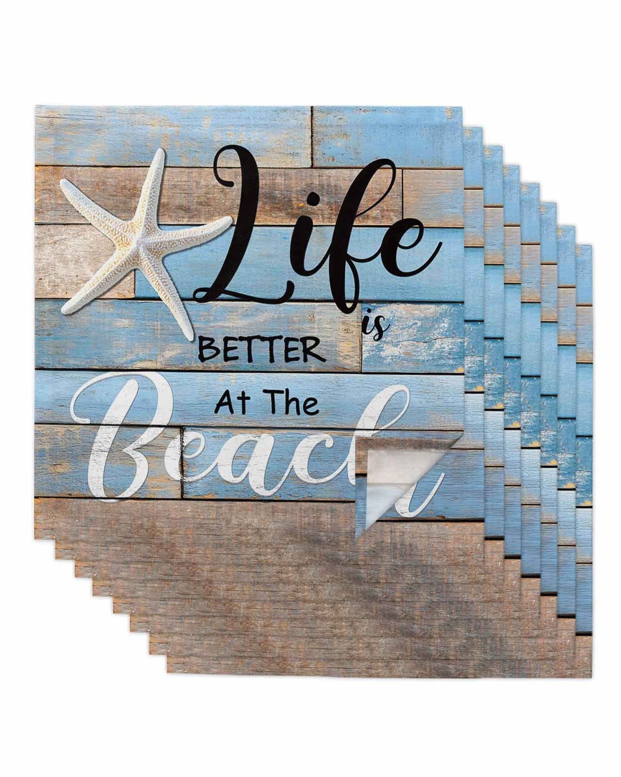 Blue Beach Cloth Napkins Set of 8 Reusable Dinner Napkins, Coastal ...