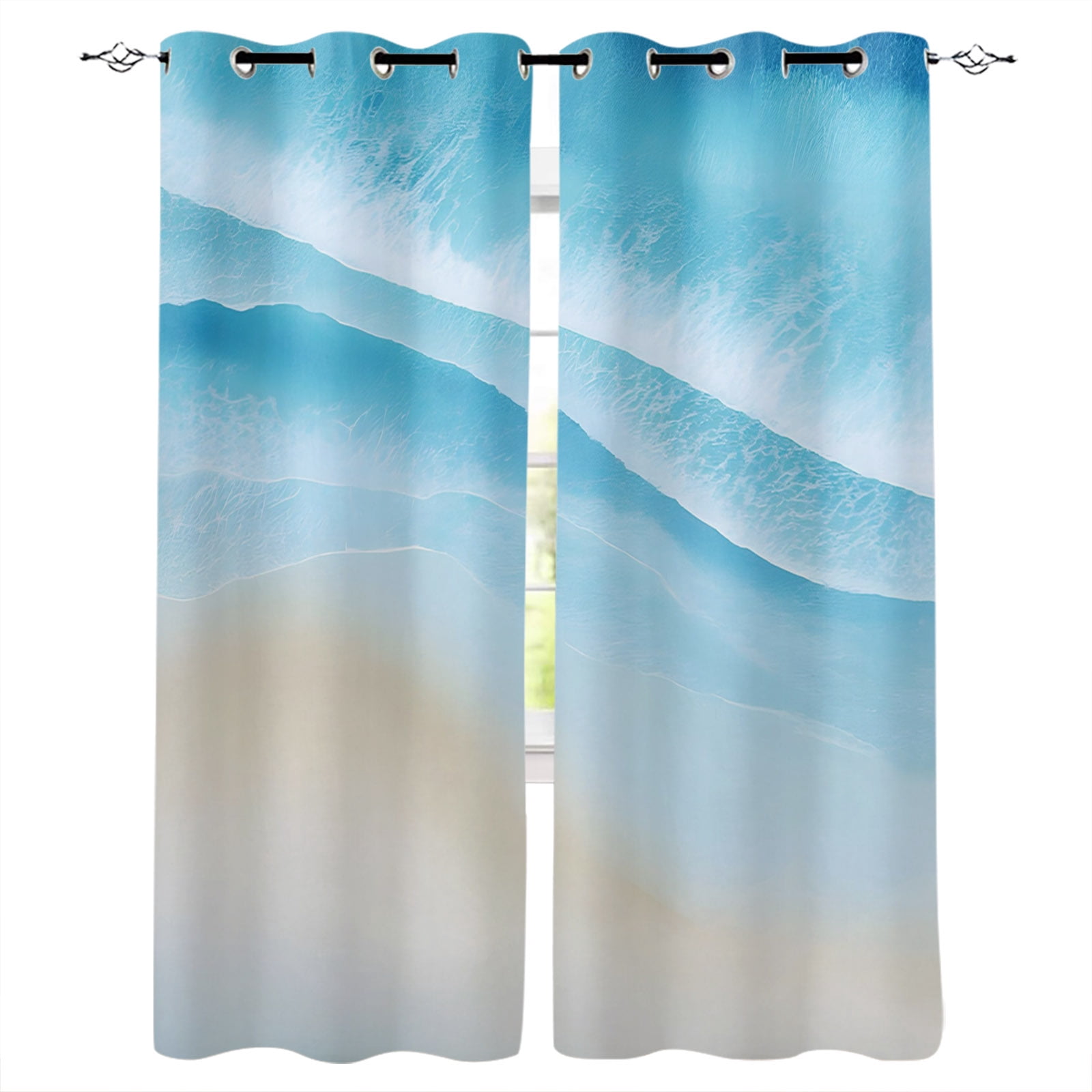 Blue Beach Coastal Blackout Curtains for Bedroom Living Room Darkening ...
