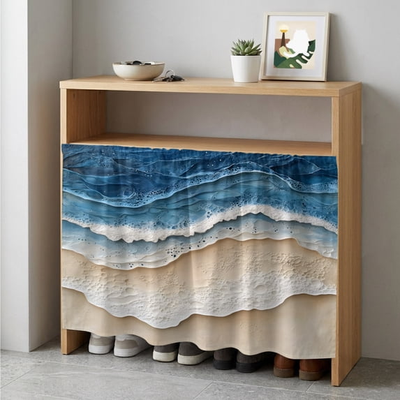 Blue Beach Coastal Cabinet Curtain 35"Wx35"L, Dustproof Under Sink ...