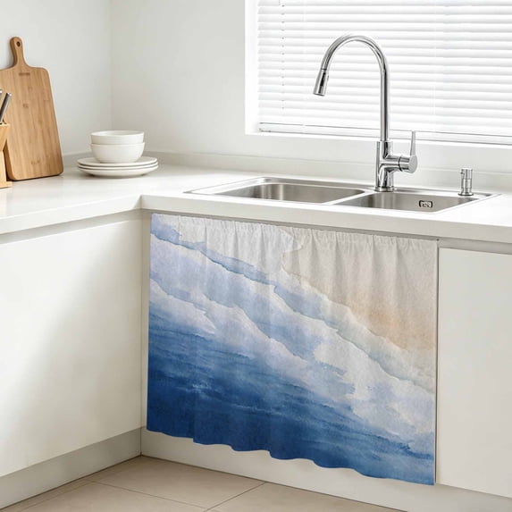 Blue Beach Coastal Cabinet Curtain, Summer Nautical Ocean Wave Nature ...