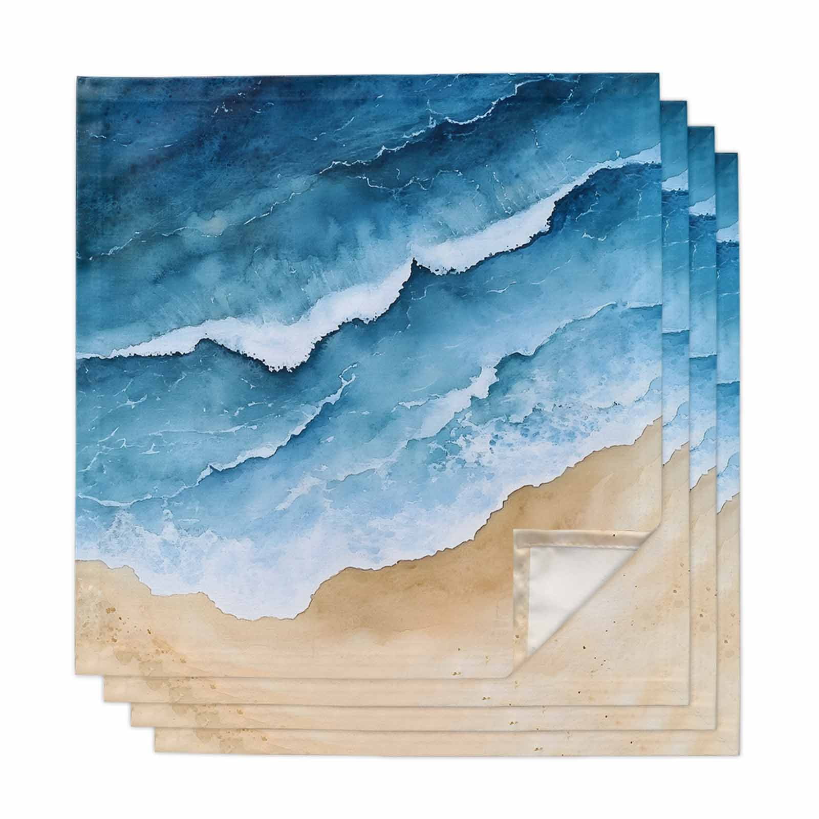 Blue Beach Coastal Cloth Napkins, Summer Nautical Seaside Ocean ...
