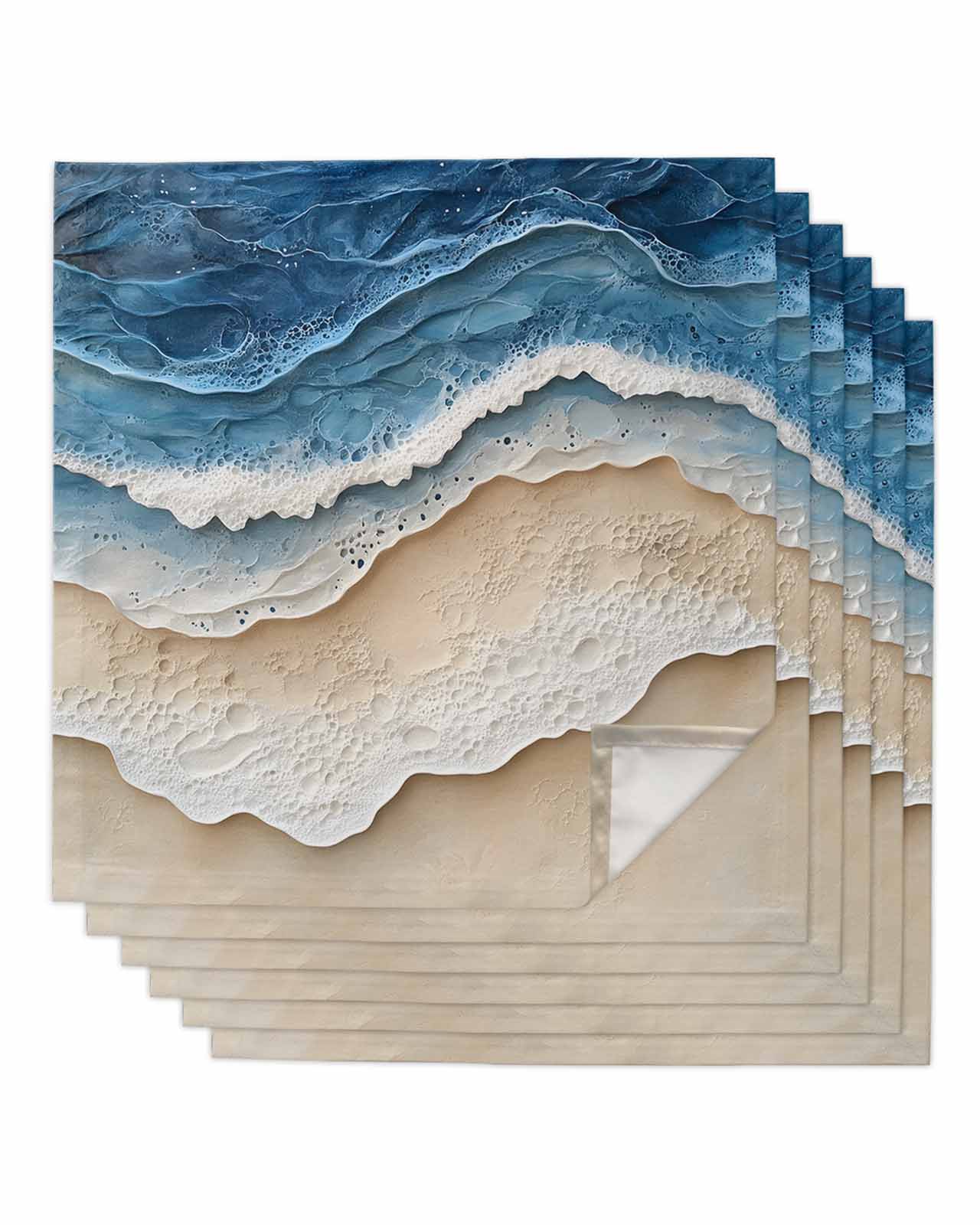 Blue Beach Coastal Cloth Napkins Washable Set of 6, Nautical Seaside ...