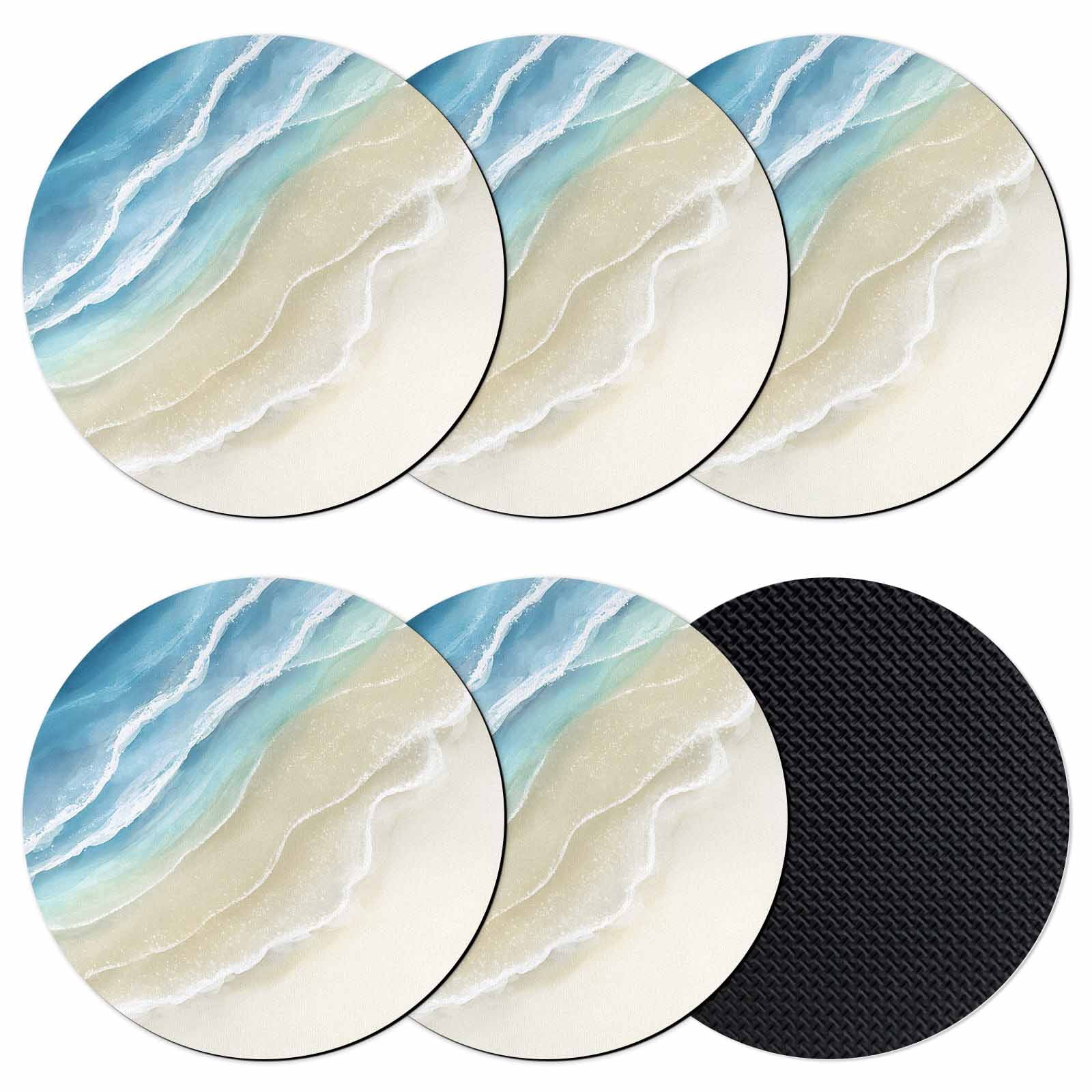 Blue Beach Coastal Coasters Set of 6, Absorbent Coasters for Drinks ...