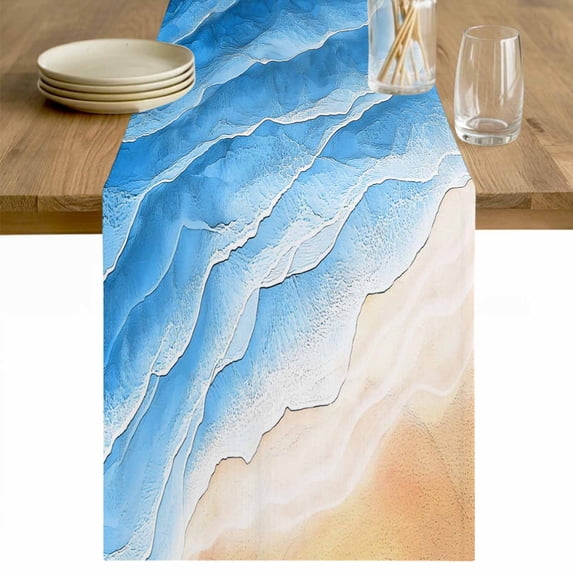 Blue Beach Coastal Cotton Linen Rectangle Table Runners 13"x70", Summer ...