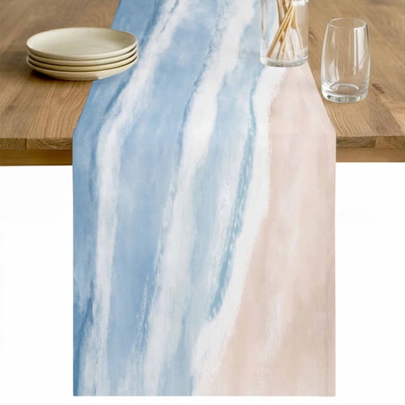 Blue Beach Coastal Cotton Linen Rectangle Table Runners 13"x90", Summer ...