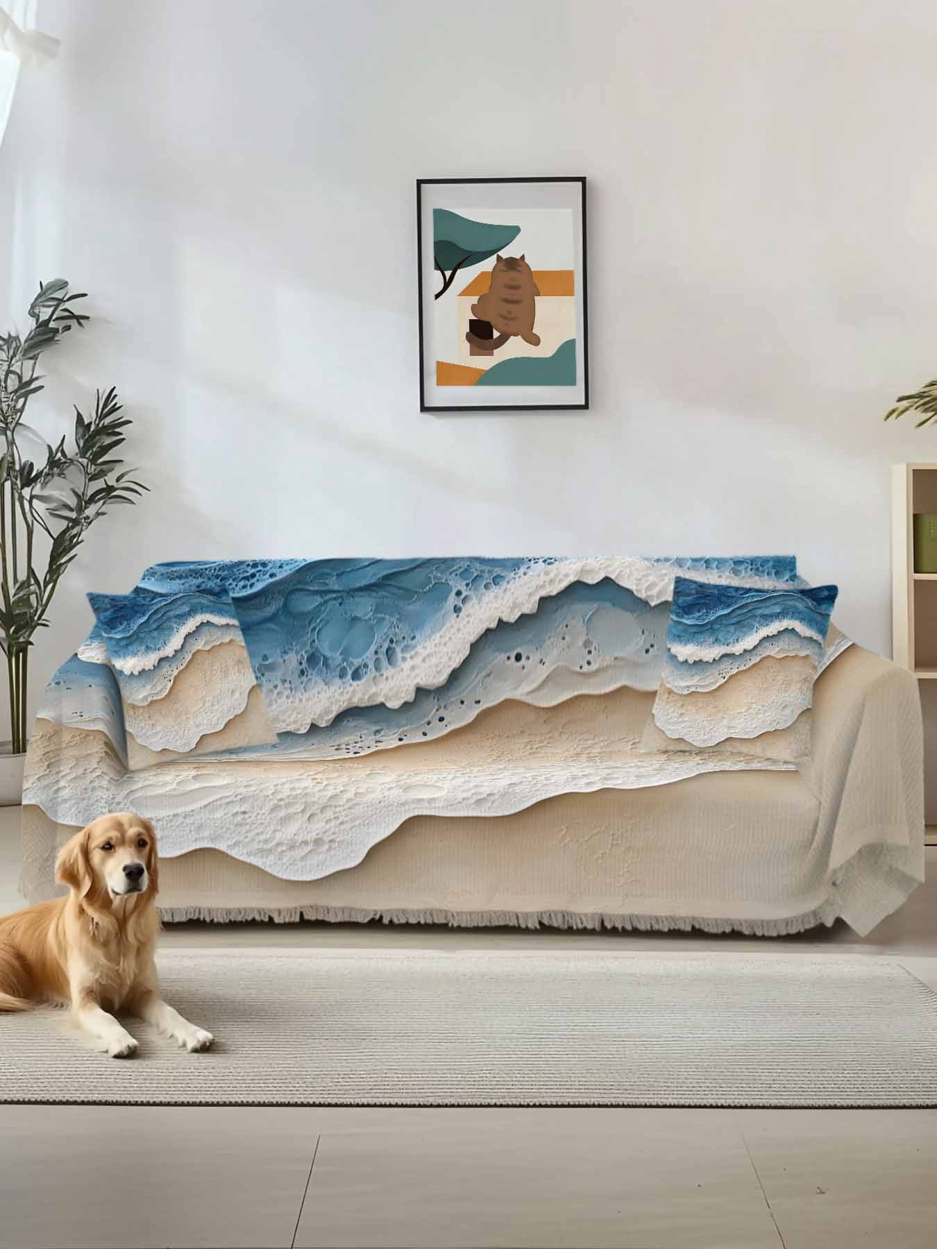 Blue Beach Coastal Couch Cover Sofa Covers 3 Cushion Sectional Couch ...