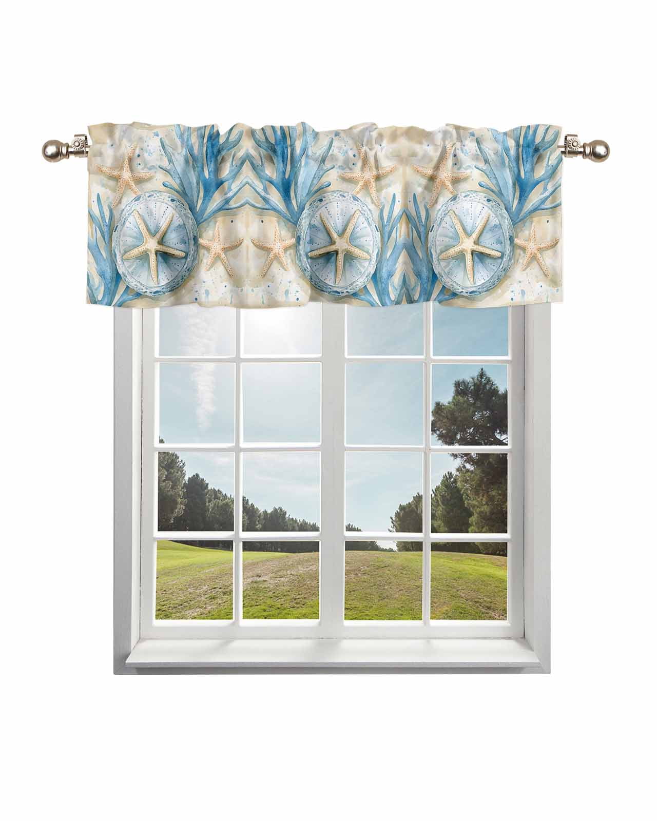 Blue Beach Coastal Curtain Valance for Windows/Living Room/Kitchen ...