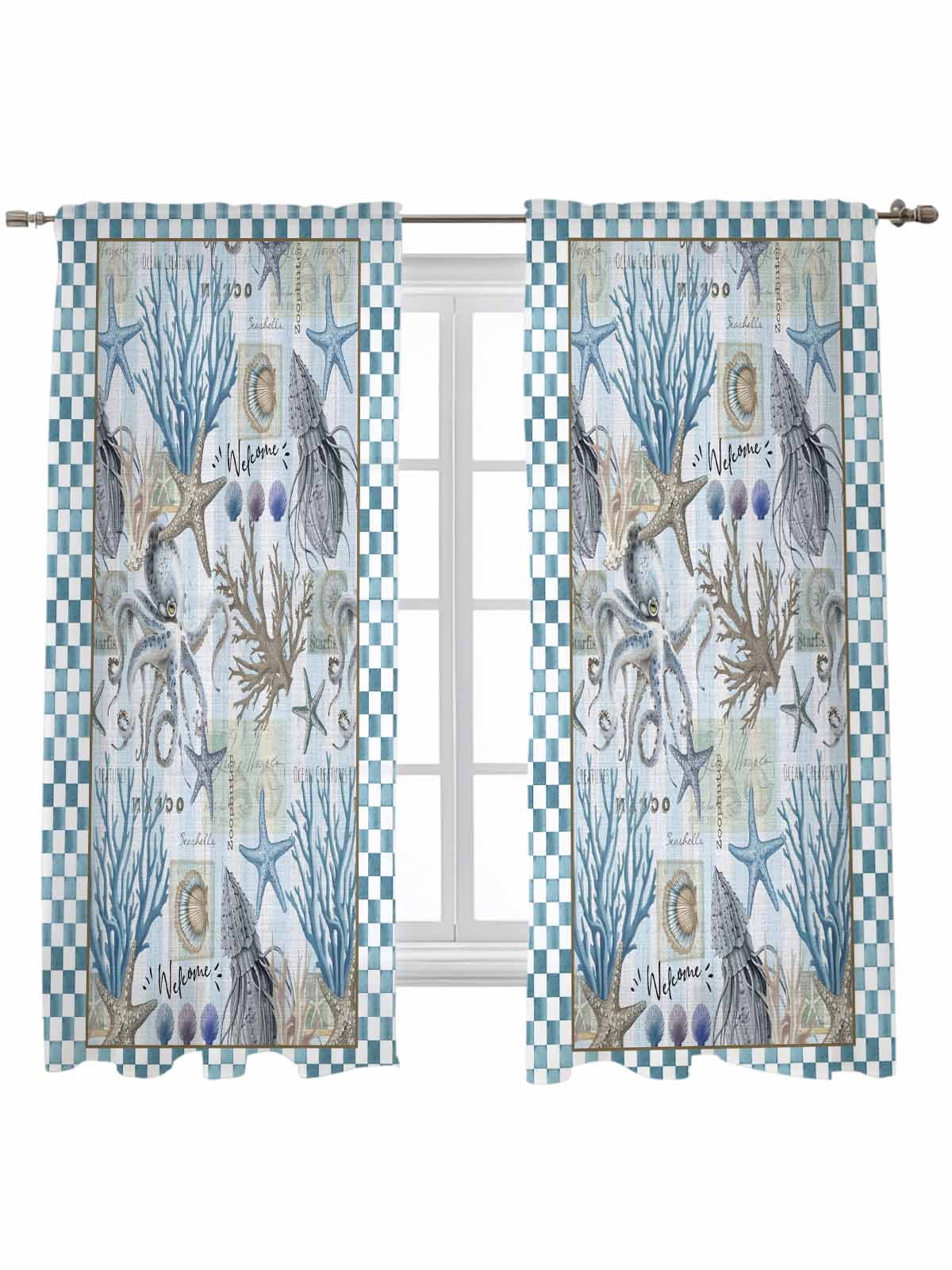 Blue Beach Coastal Curtains 72 Inch Length, Sheer Curtains for Bedroom ...