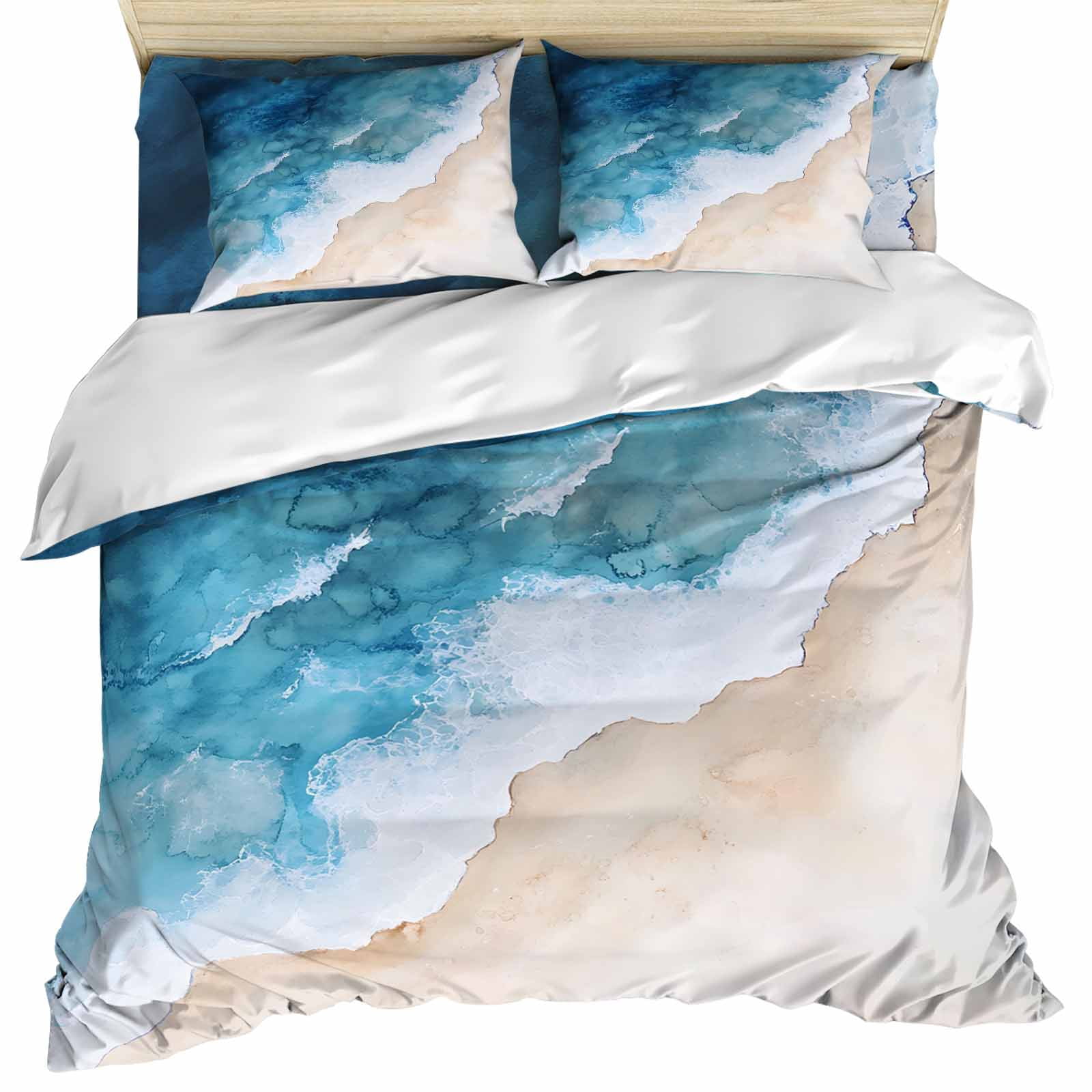 Blue Beach Coastal Duvet Cover Set, Summer Ocean Seaside Nautical Soft ...