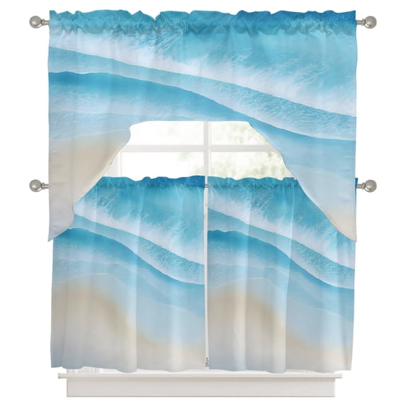 Blue Beach Coastal Kitchen Curtains Swag Valance and Tier Curtains Set ...