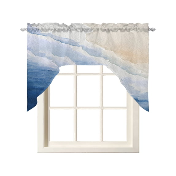 Blue Beach Coastal Kitchen Swag Valances for Windows, Summer Ocean ...
