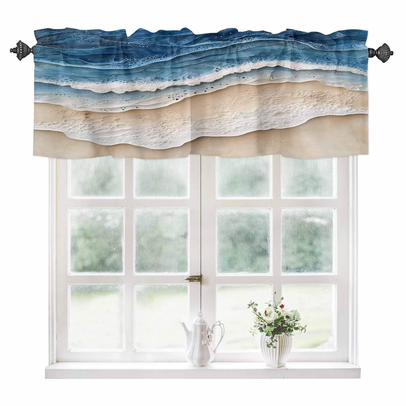 Blue Beach Coastal Kitchen Valances for Windows 54x18 Inch Kitchen ...