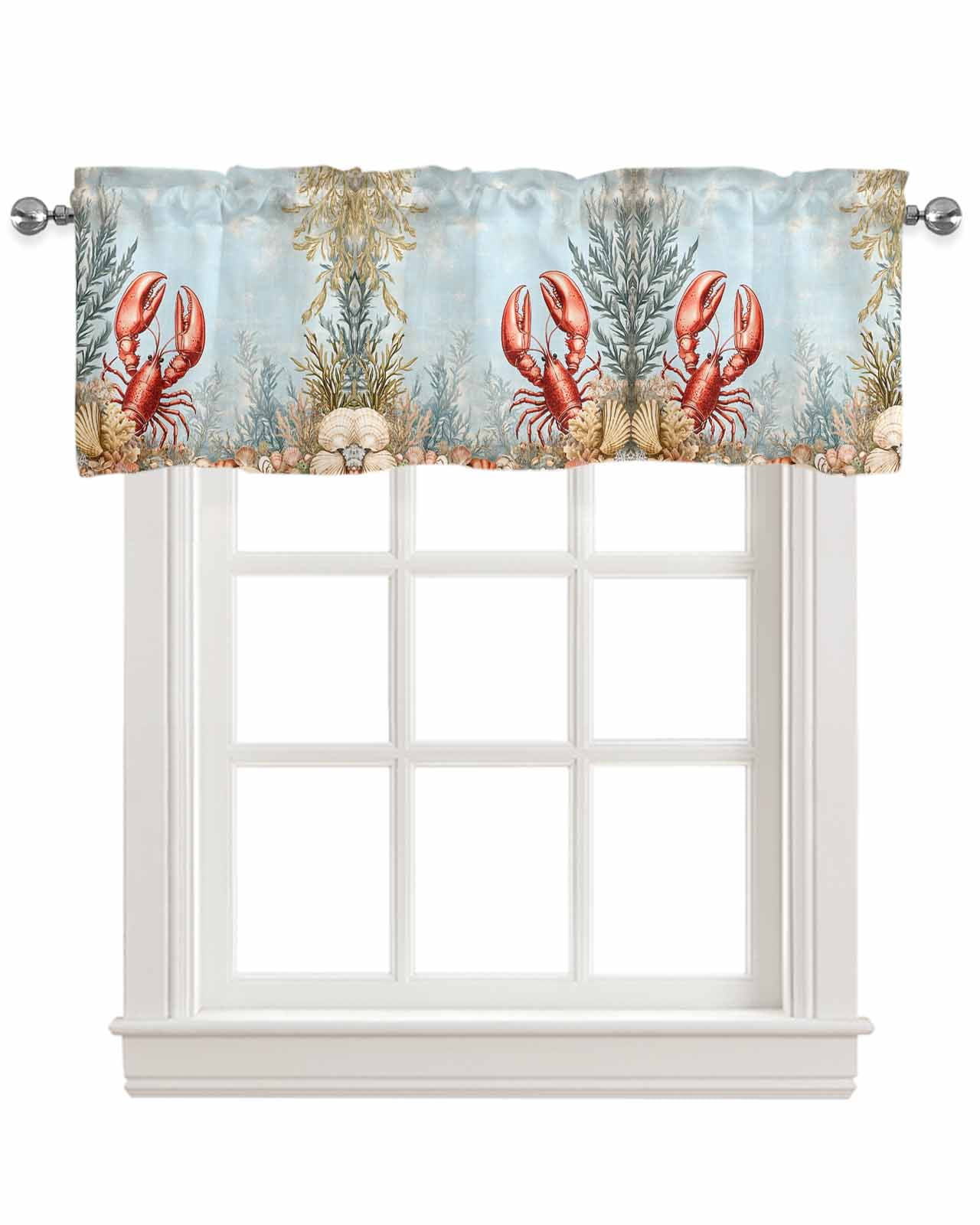 Blue Beach Coastal Kitchen Valances for Windows Farmhouse Linen Window ...