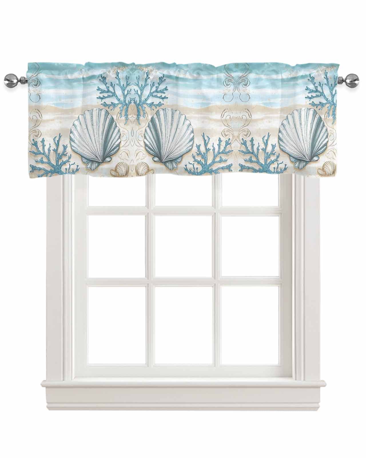 Blue Beach Coastal Kitchen Valances for Windows Farmhouse Linen Window ...