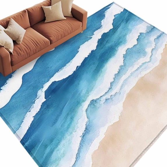 Blue Beach Coastal Large Area Rugs for Bedroom Living Room, Soft Non ...