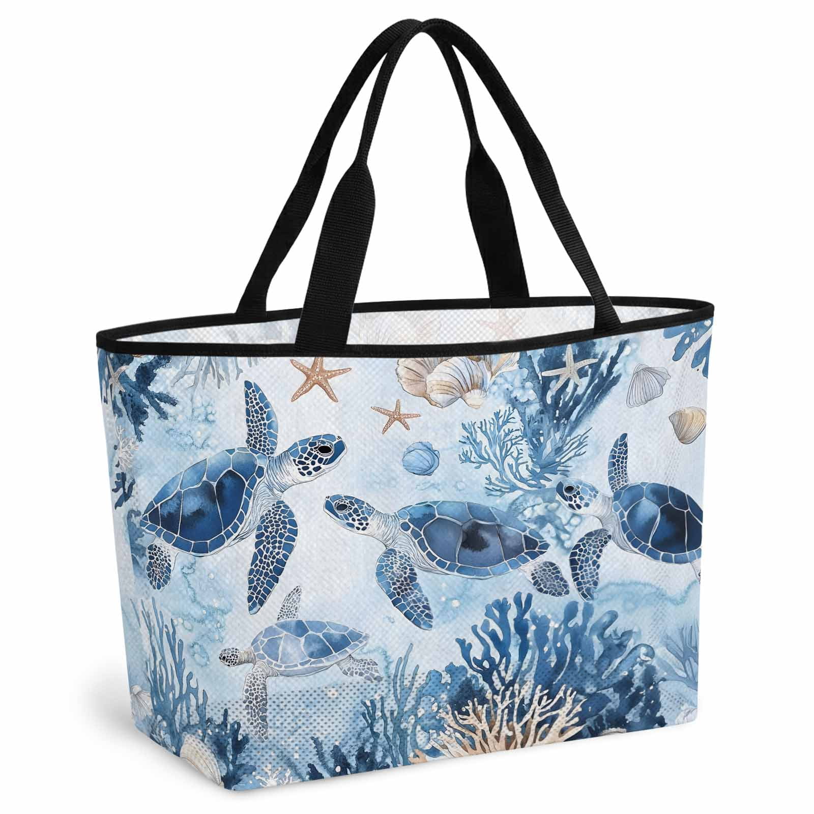 Blue Beach Coastal Mesh Beach Bag for Women Men, Large Beach Tote ...