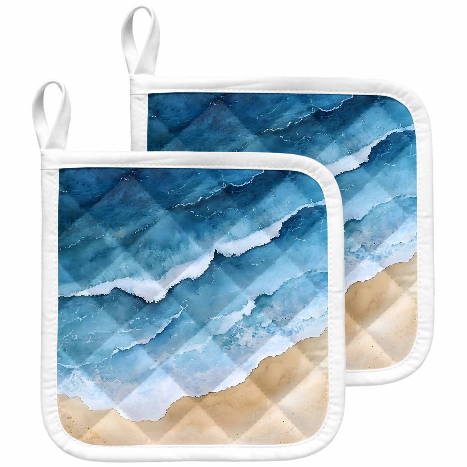 Blue Beach Coastal Pot Holders for Kitchen Heatproof Potholder, 2 Pack ...