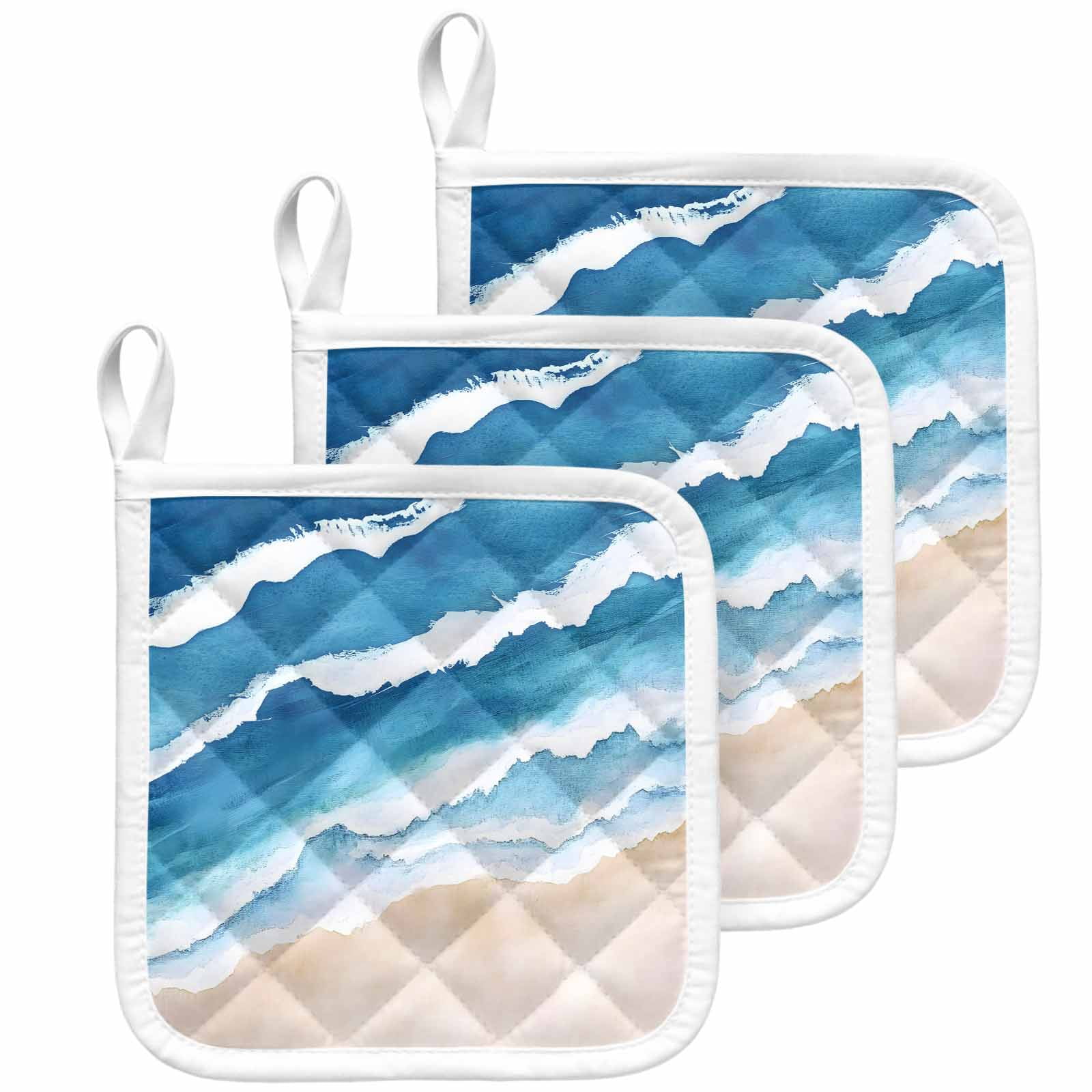 Blue Beach Coastal Pot Holders for Kitchen Heatproof Potholder, 3 Pack ...