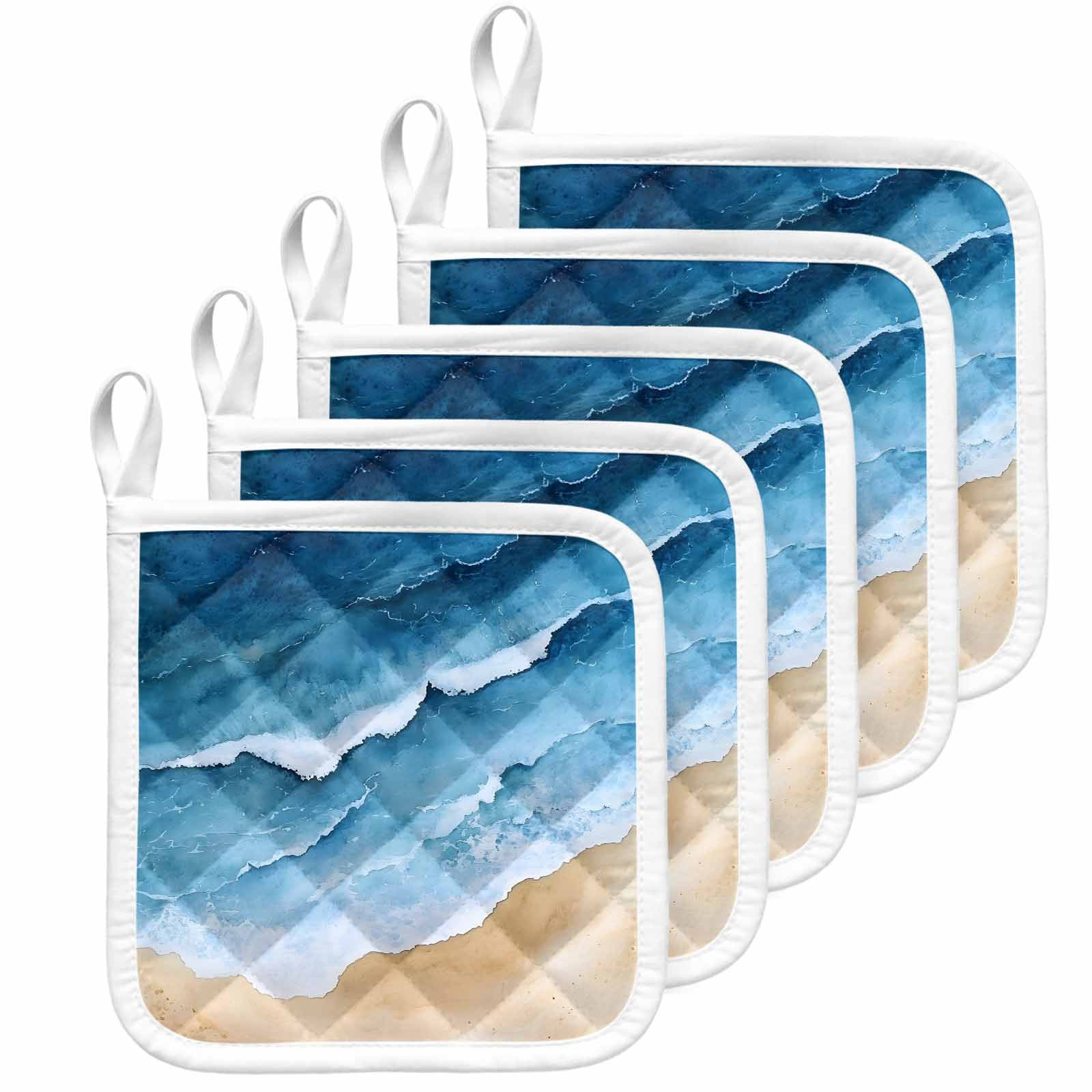 Blue Beach Coastal Pot Holders for Kitchen Heatproof Potholder, 5 Pack ...