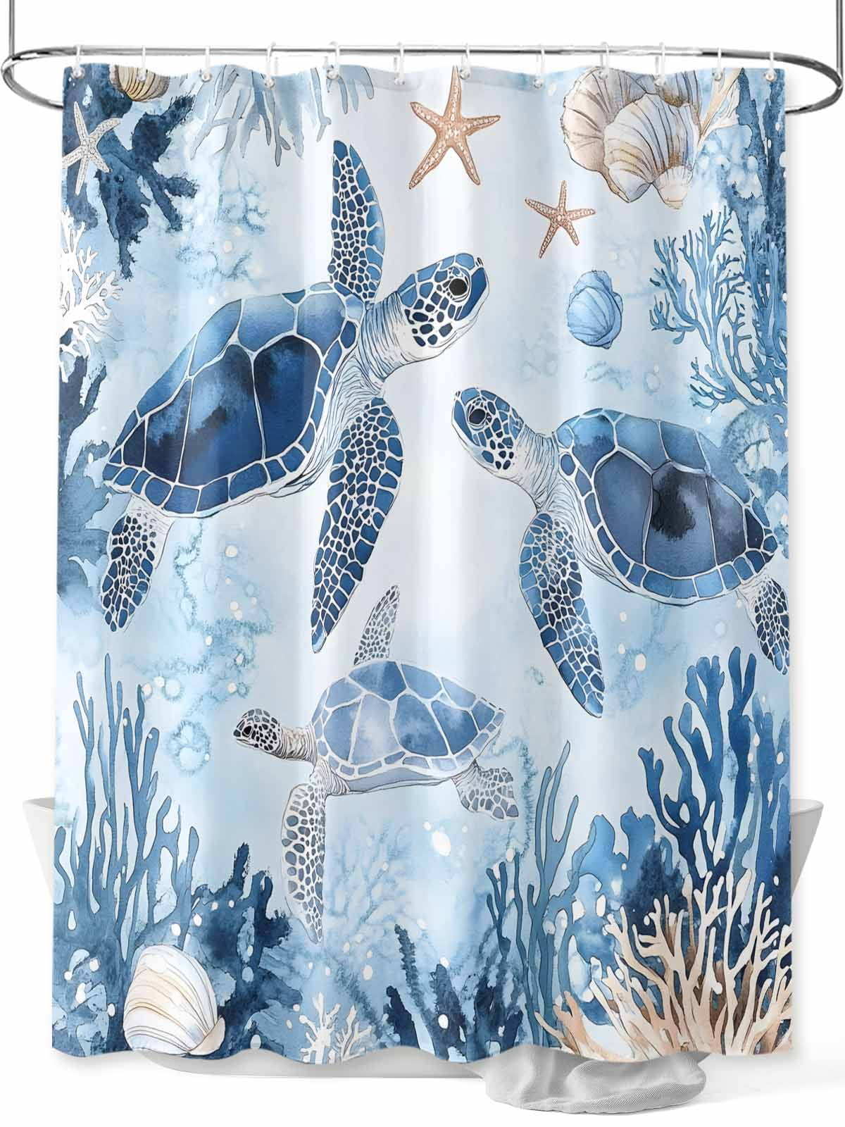 Blue Beach Coastal Standard Shower Curtain Set, Waterproof Shower ...
