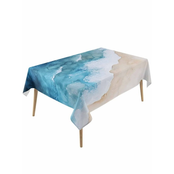 Blue Beach Coastal Table Cloth, Summer Ocean Seaside Nautical ...
