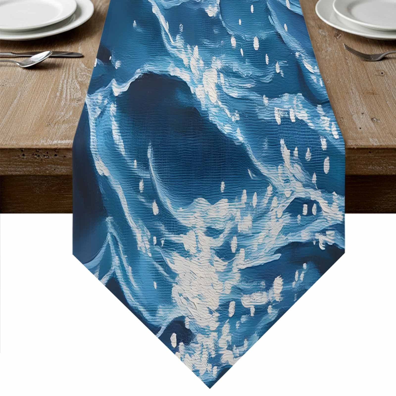 Blue Beach Coastal Table Runner Linen Burlap Table Runner 90 Inches ...