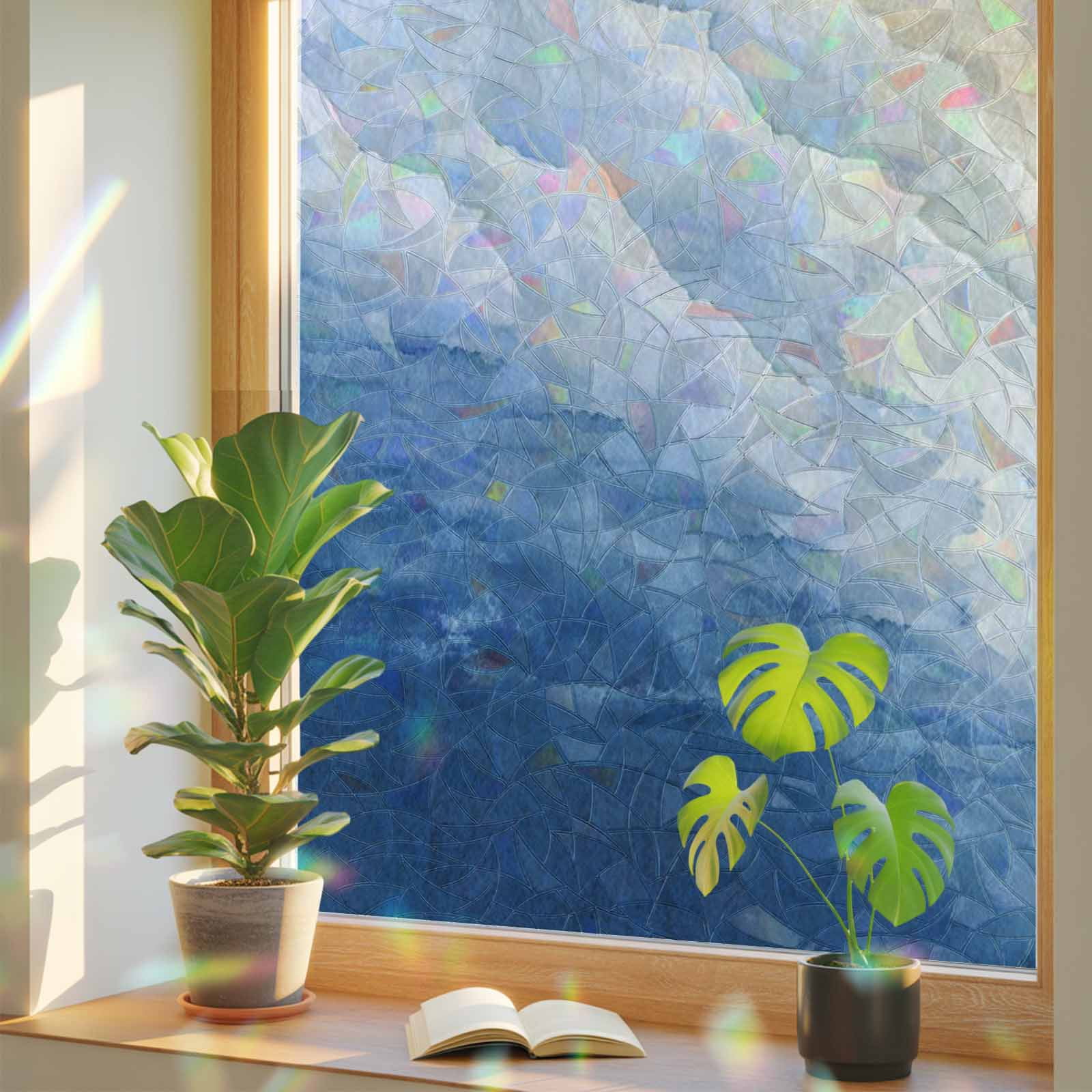 Blue Beach Coastal Window Privacy Film, Summer Nautical Ocean Wave ...