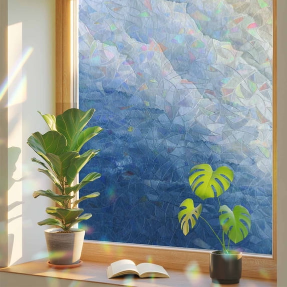 Blue Beach Coastal Window Privacy Film, Summer Nautical Ocean Wave ...