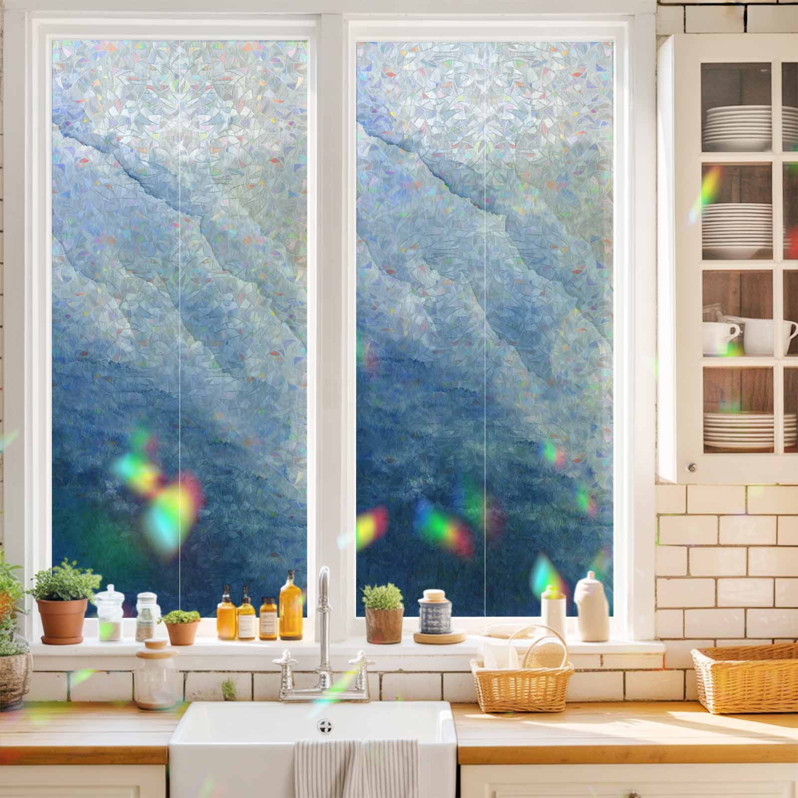 Blue Beach Coastal Window Privacy Film Summer Nautical Ocean Wave ...