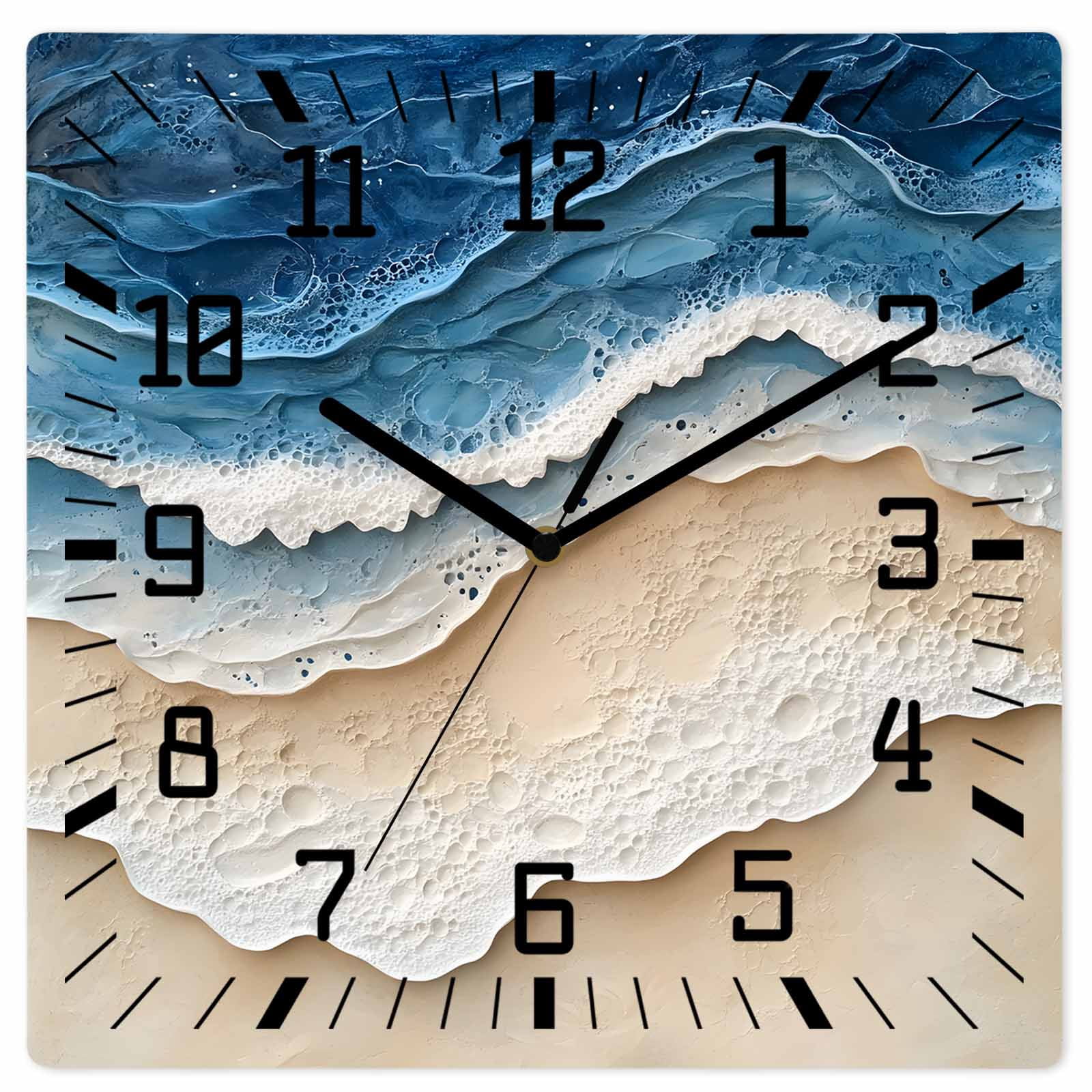 Blue Beach Coastal Wooden Wall Clock Silent Non Ticking, Nautical ...