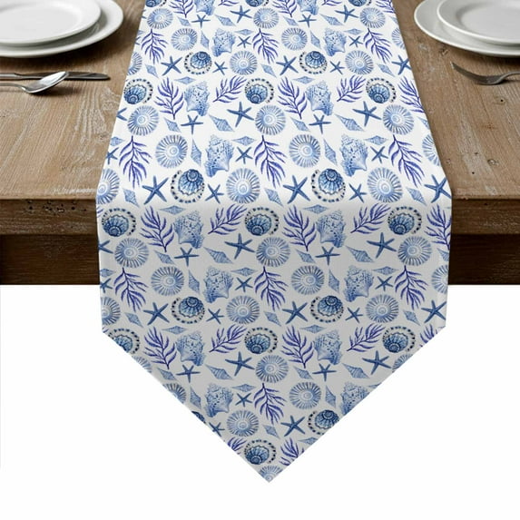 Blue Beach Conch Table Runner Linen Burlap Table Runner 36 Inches Small ...