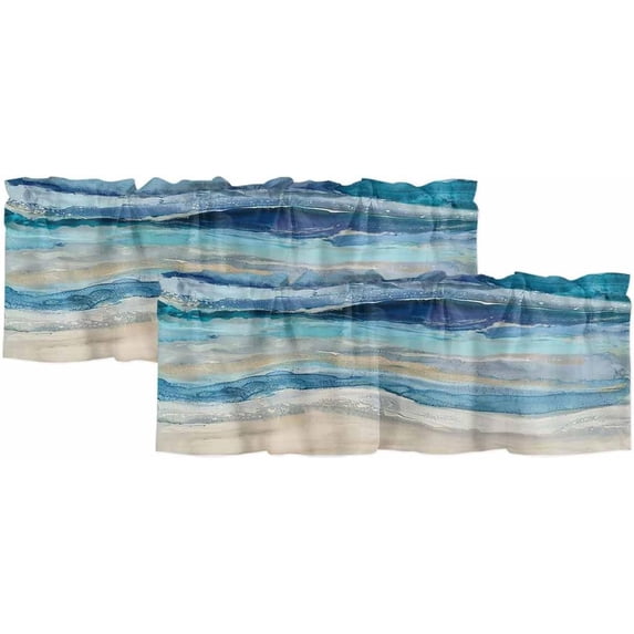 Blue Beach Curtain Valances for Windows, Nautical Coastal Kitchen ...