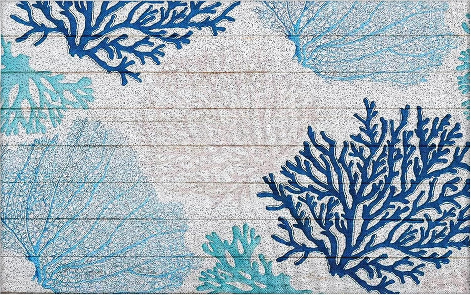 Blue Beach Door Mat - Coastal Outdoor Welcome Mat, Nautical Door Mat ...
