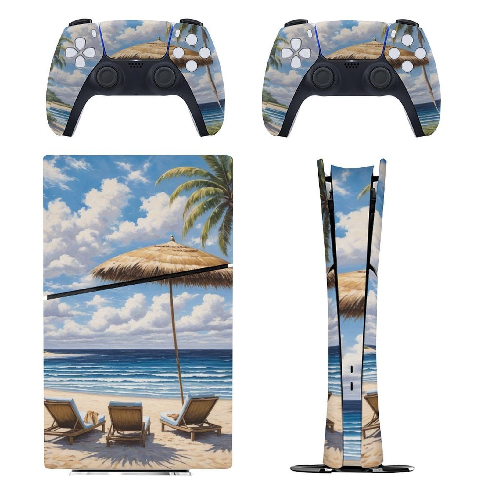 Blue Beach Escape Console Skin Bundle for PS5 Pro Slim Disc & Digital ...