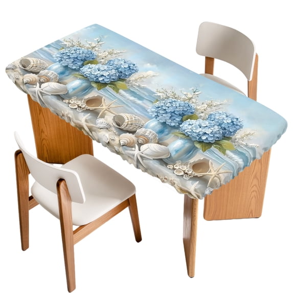 Blue Beach Fitted Rectangle Tablecloth 32" x 72" Scenery Hydrangeas ...