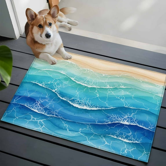 Blue Beach Front Door Rugs 2x3 ft Modern Abstract Art Watercolor ...