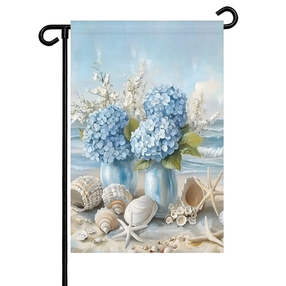 Blue Beach Garden Flag 28x40 Inch Scenery Hydrangeas Floral Starfish ...